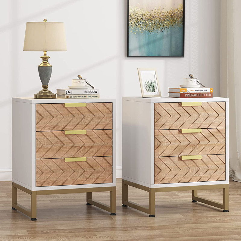 Everly Quinn Modern Nightstand Set Of 2 23.6 H White Gold Reviews Wayfair